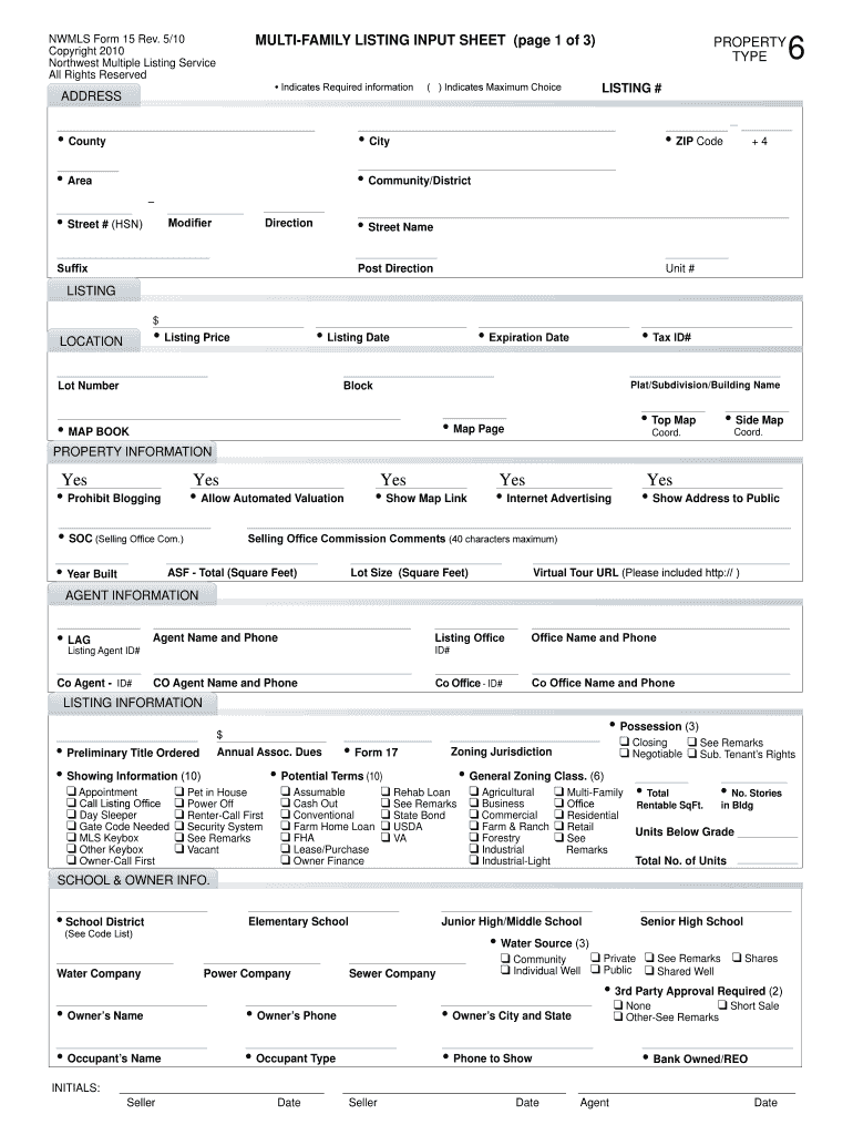 Fillable Online MULTI-FAMILY LISTING INPUT SHEET page 1 of 3 PROPERTY TYPE Fax Email Print ...