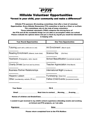 Fillable Online Every child one voice - Hillside PTA Fax Email Print - pdfFiller