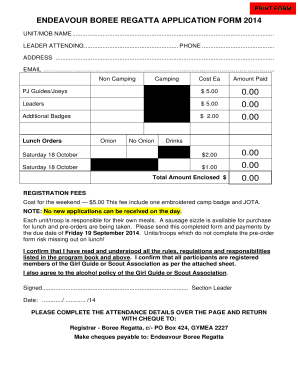 Fillable Online Boree Regatta Application Form 2014 - Pre Junior Guides ...