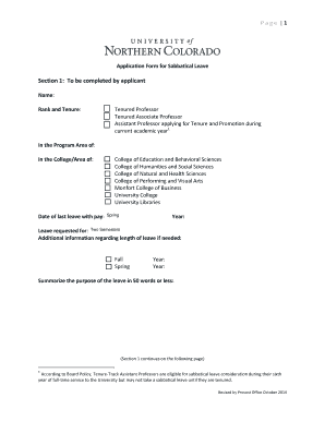 Fillable Online unco Sabbatic Leave Application form Fax Email Print - pdfFiller
