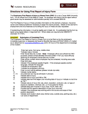 Fillable Online dsacms tamu Directions for Using First Report of Injury ...