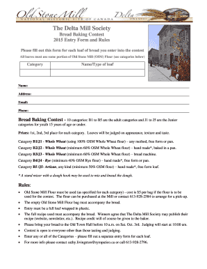 Fillable Online deltamill Bread Baking Contest Entry Form - deltamill ...