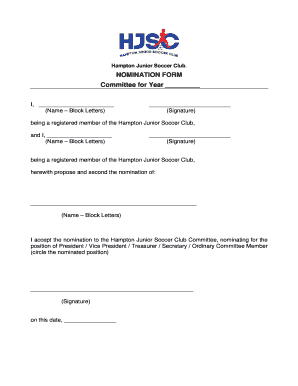 Fillable Online HJSC AGM Committee Nomination Form Fax Email Print ...