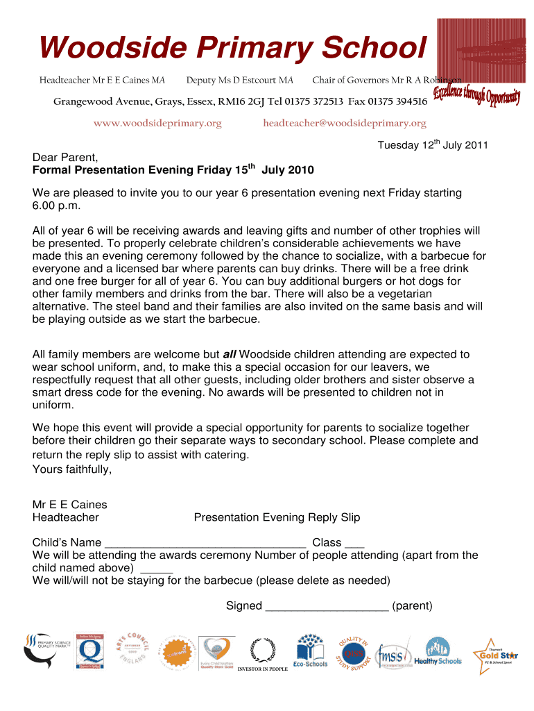 Fillable Online woodsideprimary Presentation Evening letter Fax Email ...