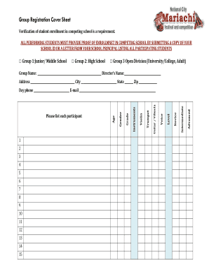 Fillable Online Group Registration Cover Sheet Verification of student ...