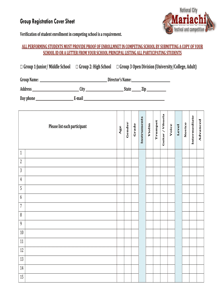 Fillable Online Group Registration Cover Sheet Verification of student ...