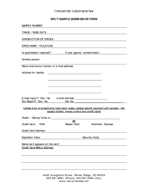 Fillable Online industriallabs SPLIT SAMPLE SUBMISSION FORM ...