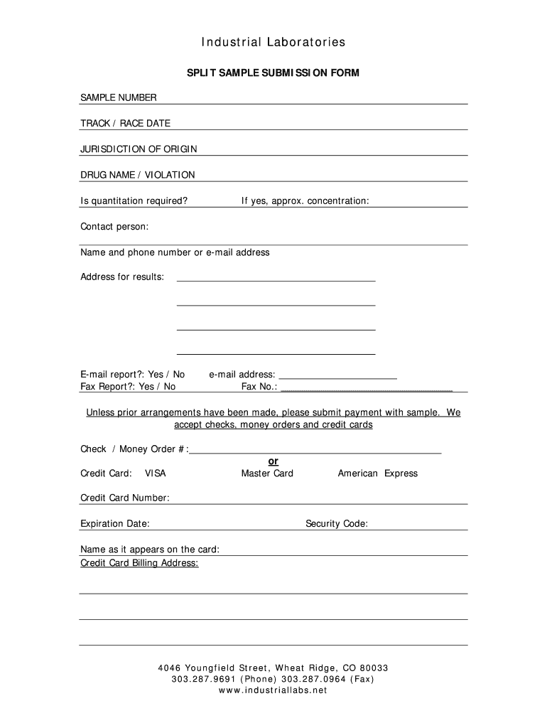 Fillable Online industriallabs SPLIT SAMPLE SUBMISSION FORM ...
