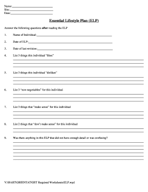 Fillable Online pclpartnership Essential Lifestyle Plan ELP ...