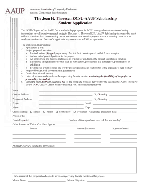 Fillable Online ecsuaaup The Jean H Thoresen ECSU-AAUP Scholarship ...