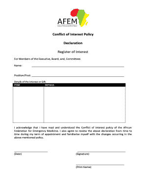 Fillable Online afem AFEM Conflict of Interest Form Fax Email Print - pdfFiller