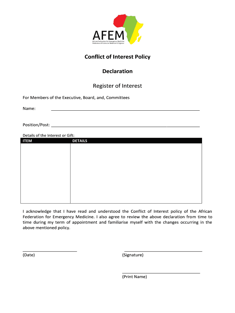 Fillable Online afem AFEM Conflict of Interest Form Fax Email Print ...