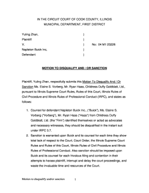 Fillable Online Motion to disqualify and/or sanction 1 IN THE CIRCUIT ...