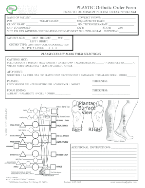 Fillable Online PLASTIC Orthotic Order Form EMAIL TO: ORDERS GPFINC Fax ...