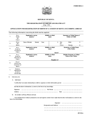 Fillable Online Birth registration form - Kenya Honorary Consulate Fax ...