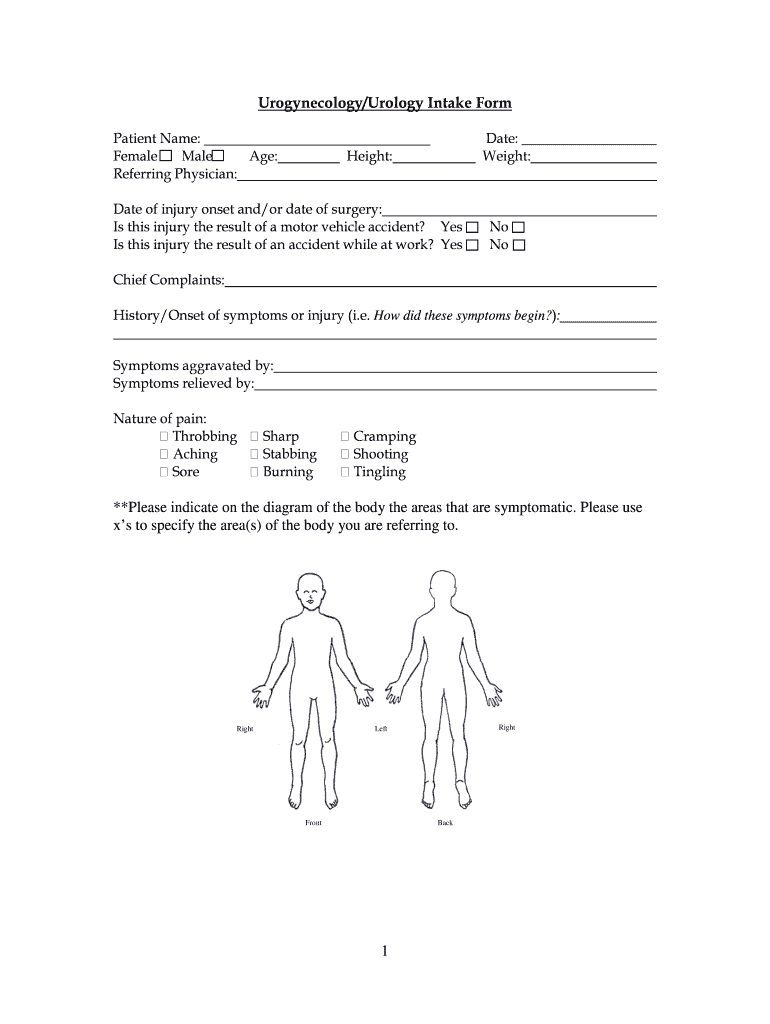 Fillable Online UrogynecologyUrology Intake Form Fax Email Print ...