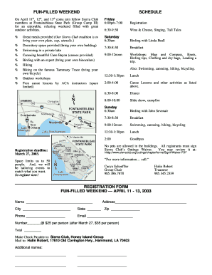 Fillable Online Fun-filled weekend schedule registration form fun ...