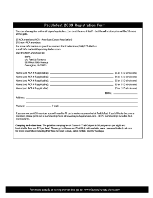 Fillable Online Paddlefest 2009 Registration Form - BHPC Fax Email ...