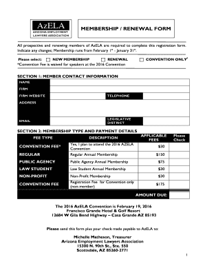 Fillable Online azela AzELA ARIZONA EMPLOYMENT LAWYERS ASSOCIATION MEMBERSHIP / RENEWAL FORM All ...