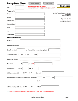 Fillable Online Pump Data Sheet - Top Line Process Equipment Company ...