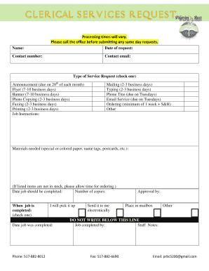 Fillable Online prbclansing CLERICAL SERVICES REQUEST Name: Processing ...