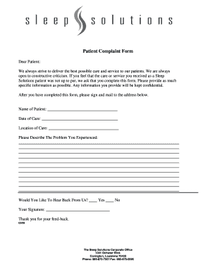 Fillable Online sssco Patient Complaint Form - bssscobbusb Fax Email ...
