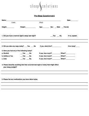 Fillable Online sssco Pre-Sleep Questionnaire - sssco Fax Email Print ...