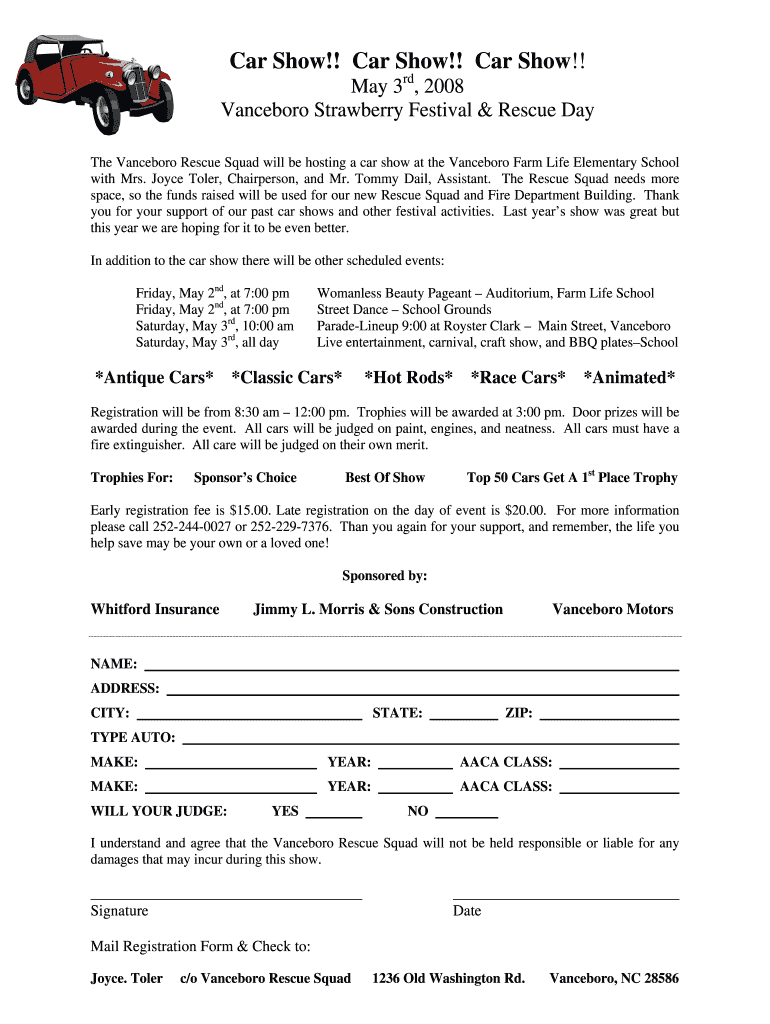 Fillable Online Car Show Form ...