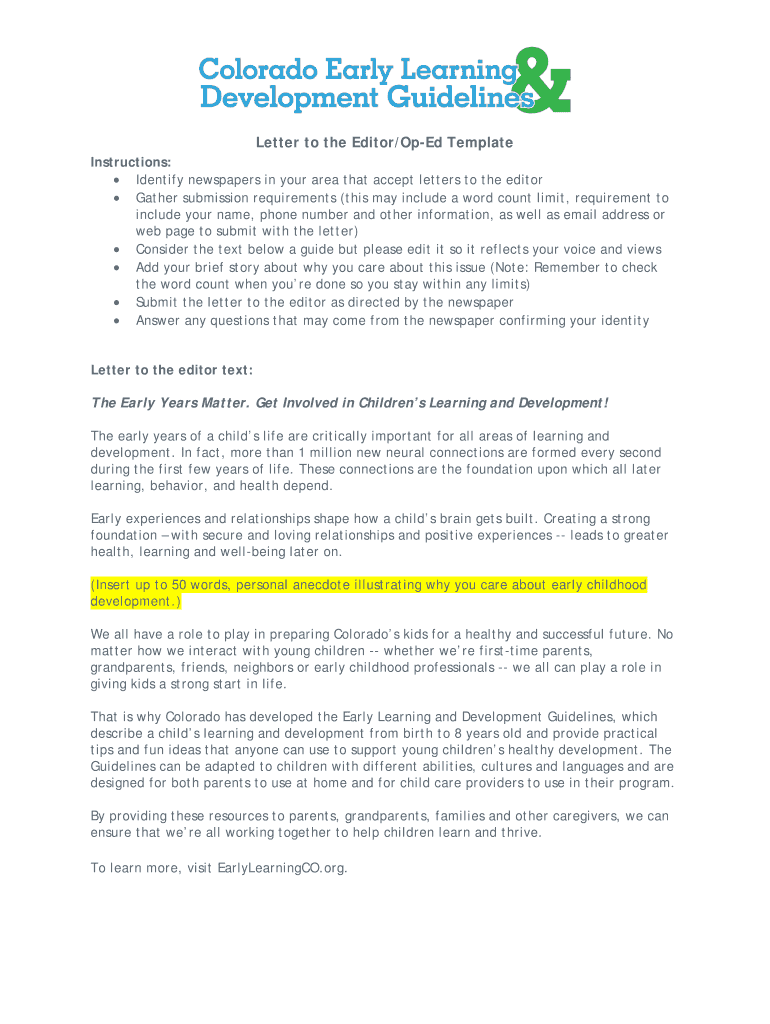 Fillable Online Letter to the Editor/Op-Ed Template Fax Email Print ...