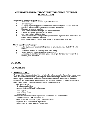 Fillable Online ICEBREAKER/ENERGIZER/ACTIVITY RESOURCE GUIDE FOR Fax ...