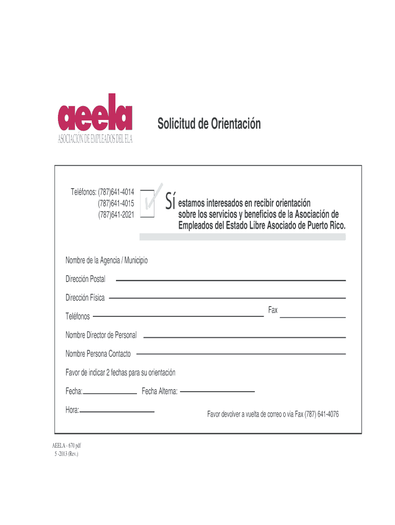 Completable En línea Solicitud de Orientacin - aeelacom Fax Email ...