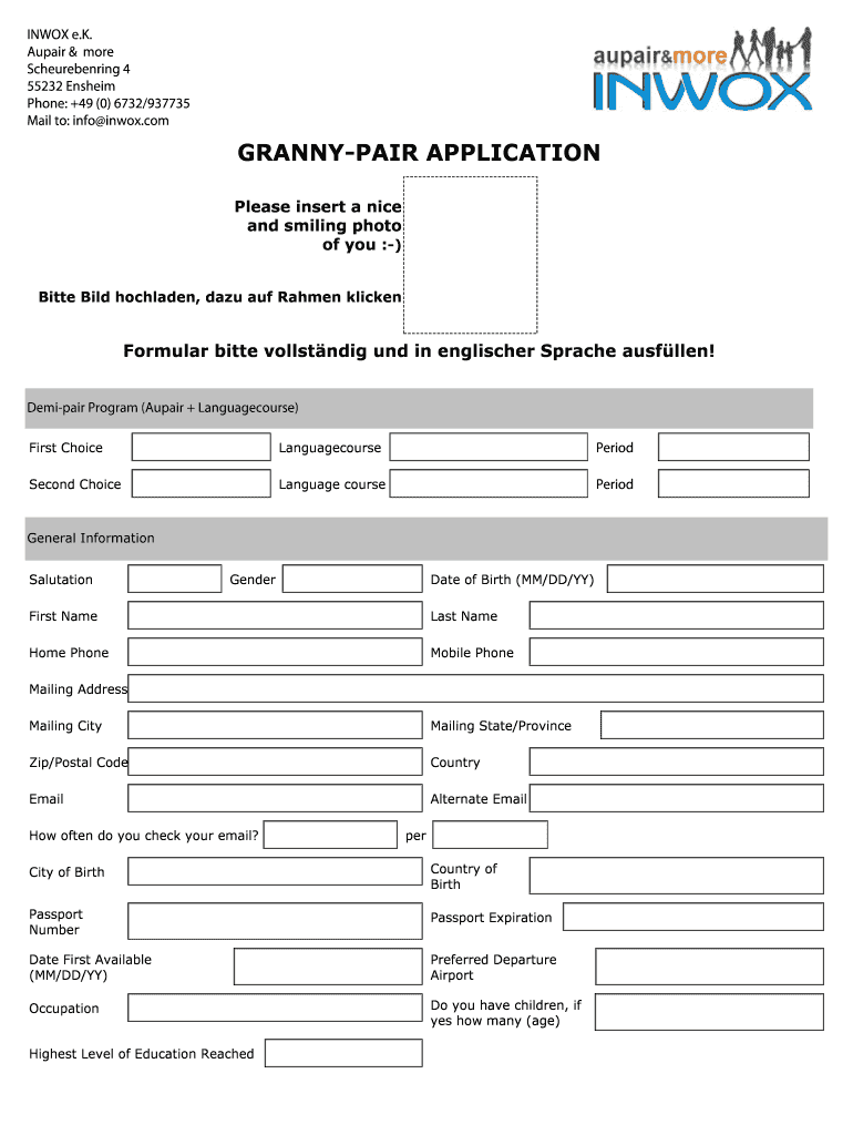 Fillable Online GRANNY-PAIR APPLICATION - inwoxcom Fax Email Print - pdfFiller