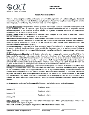 Fillable Online Patient Name Account Number Patient Authorization Form ...