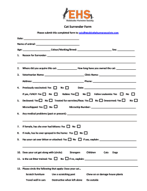 Fillable Online Cat Surrender Form - Etobicoke Humane Society Fax Email ...