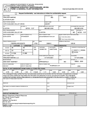 Fillable Online EMISSIONS INVENTORY QUESTIONNAIRE, OR EIQ FORM 1.0 ...