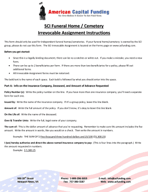 Fillable Online SCI Funeral Home / Cemetery Irrevocable Assignment ...