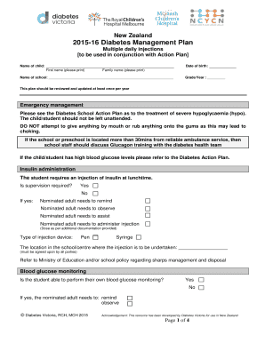 Fillable Online Individual Diabetes Management Plan 2009-2010 ...