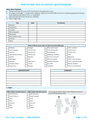 Fillable Online fasttracktohealth New patient health history ...