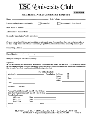 Fillable Online universityclub usc MEMBERSHIP STATUS CHANGE REQUEST - buniversityclubbbuscbbedub ...