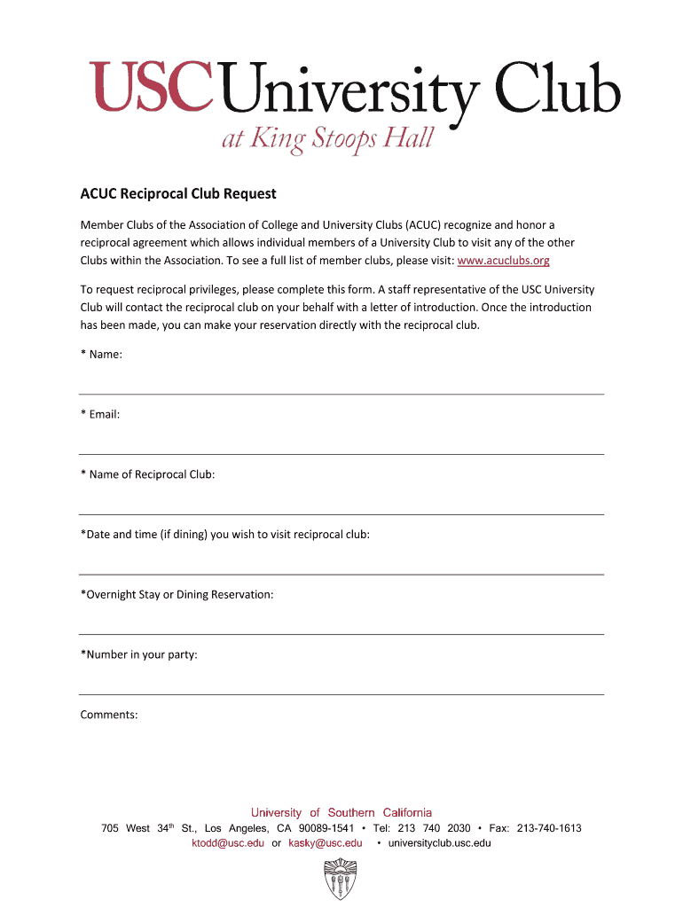 Fillable Online universityclub usc Form - University Club - University of Southern California ...