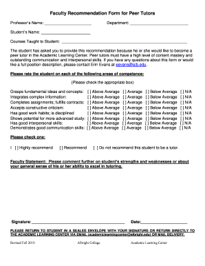 Fillable Online Teacher Recommendation Form - Albright College Peer Fax Email Print - pdfFiller