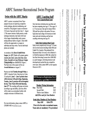 Fillable Online Swim with the ARFC Sharks - Auburn Racquet & Fitness Club Fax Email Print ...
