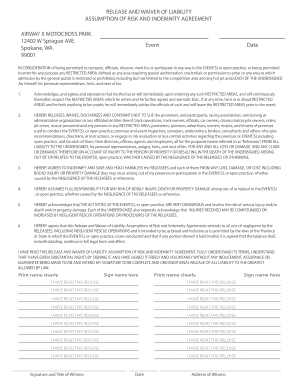 Fillable Online RELEASE AND WAIVER OF LIABILITY ASSUMPTION OF RISK AND ...