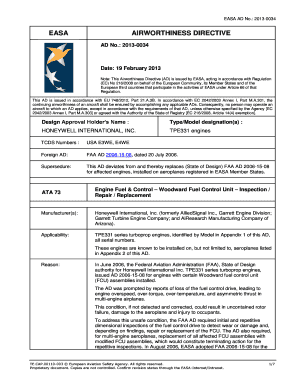Fillable Online : 20130034 EASA AIRWORTHINESS DIRECTIVE AD No Fax Email ...