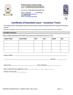 Fillable Online stbishoy nsw edu Certificate of extended leave ...