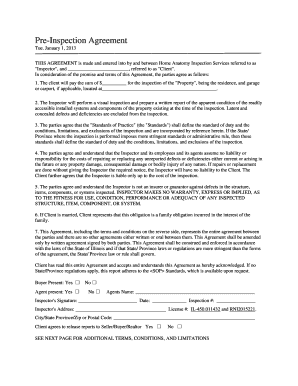Fillable Online Pre-Inspection Agreement - Home Inspection, Radon ...