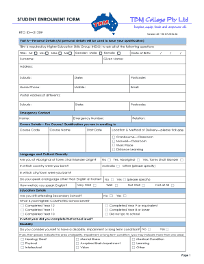 Fillable Online STUDENT ENROLMENT FORM TBM College Pty Ltd Fax Email Print - pdfFiller