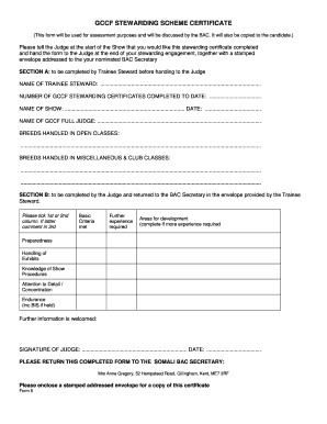 Fillable Online somalibac co GCCF STEWARDING SCHEME CERTIFICATE (This form will be used for ...
