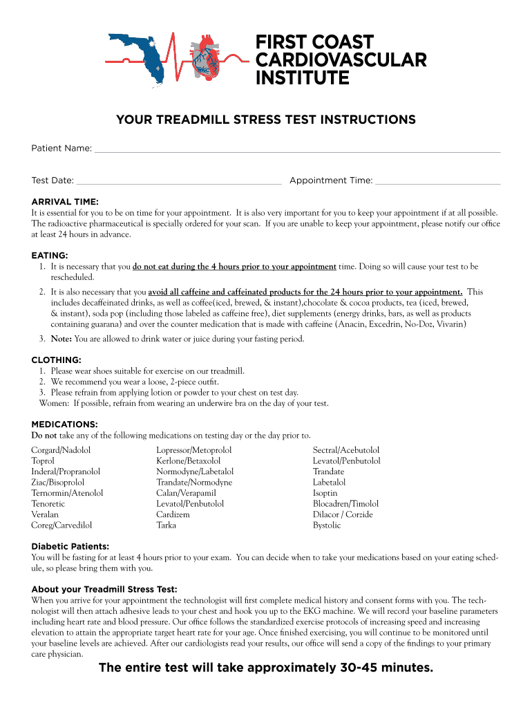 Fillable Online Your Treadmill STreSS TeST inSTruCTionS - First Coast ...