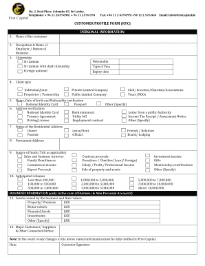 Fillable Online firstcapital CUSTOMER PROFILE FORM KYC PERSONAL ...